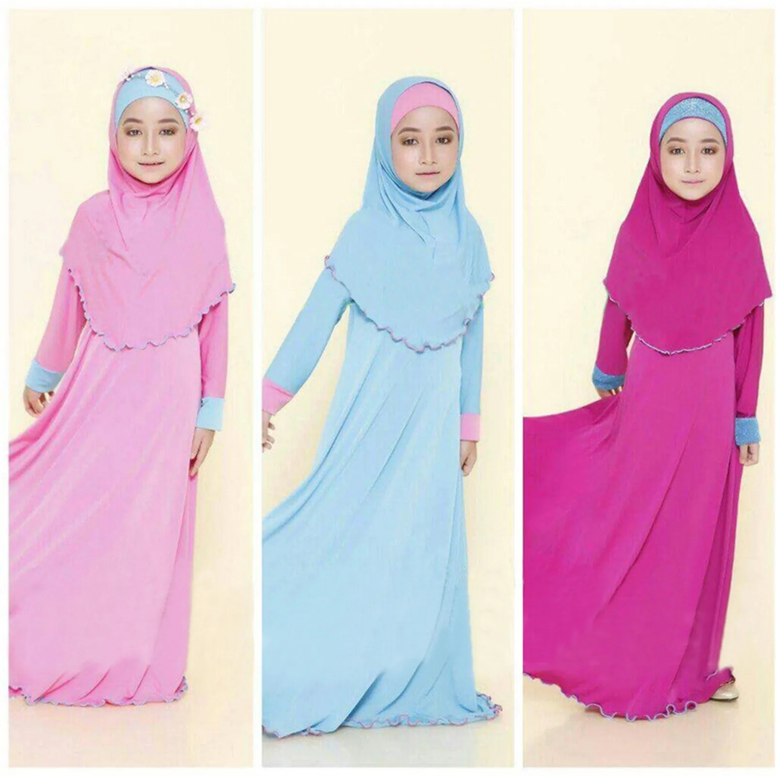 Muslim-Islamic-Baby-Girls-Ramadan-Abaya-With-Hijab-Full-Length-Robe ...