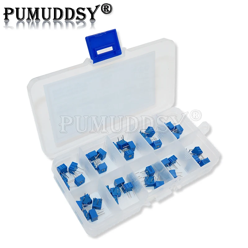 50PCS-3362P-Multiturn-Trimming-Potentiometers-Kit-10Values-5PCS-500R-1M ...