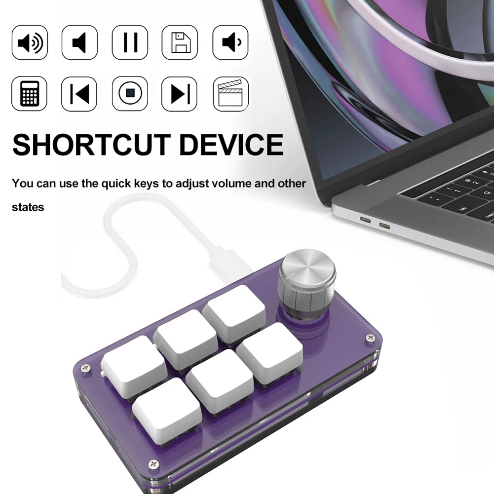 Type C Backlight Gaming Keypad 6 Keys 1 Knob RGB Programming Mechanical ...