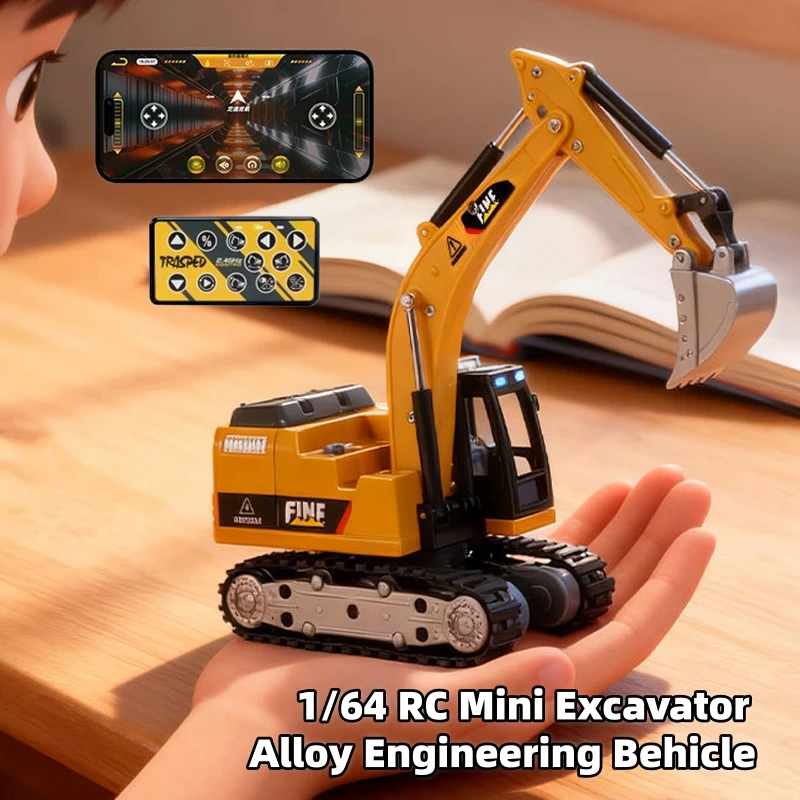 1/64 Mini RC Excavator Children's Toy Desktop Remote Control Truck ...