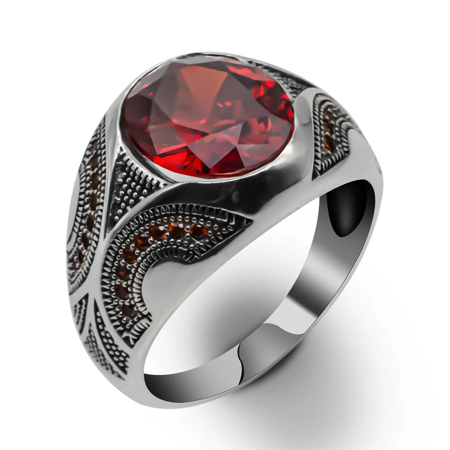 Cincin-perak-Sterling-925-asli-untuk-pria-dengan-merah-kubik-batu ...