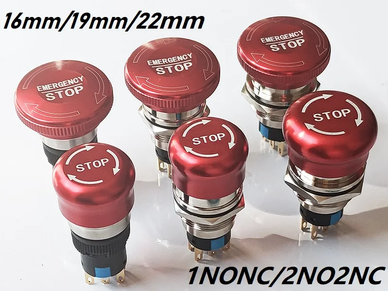 16mm-19mm-22mm-Emergency-Stop-Metal-Button-Mushroom-Head-Push-Button-Stop-Switch-1NO1NC-2NO2NC ...
