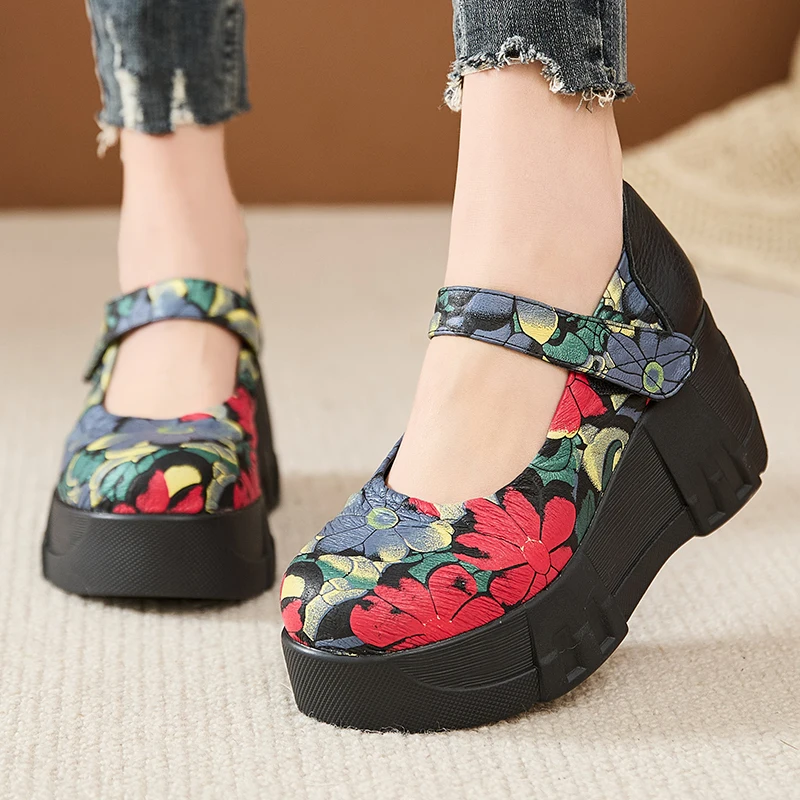GKTINOO Handmade Retro Style Women Platform Shoes Spring Summer Genuine ...