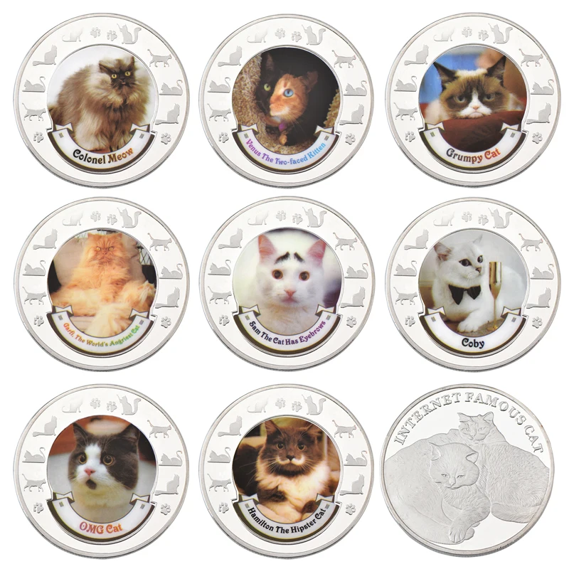 Cute-Animal-Lovely-Pet-Cat-Commemorative-Coin-Silver-Plated-Pet-Badge ...