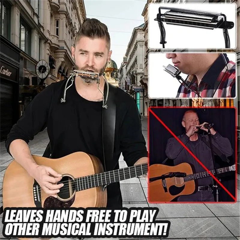 10-Holes-Harmonica-Neck-Harp-Metal-Rack-Mount-Harmonica-Bracket-Black ...