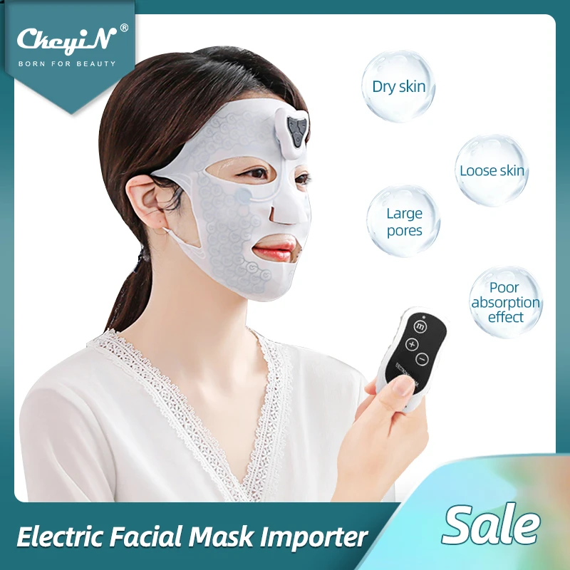 Ckeyin Microcurrent Silicone Facial Mask Electric Ems Face Massager ...