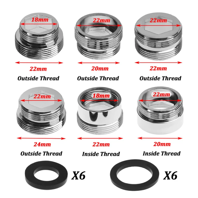 Kitchen Faucet Adapter Set 18/20/22/24mm To 22mm With Washer Metal Male ...