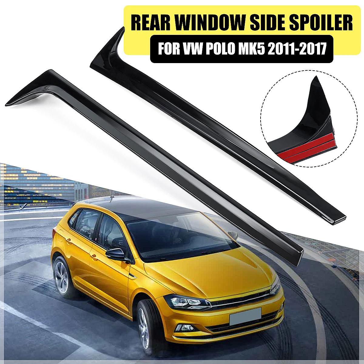 Glossy Black For VW Polo MK5 2011-2017 Car Vertical Rear Window Side ...