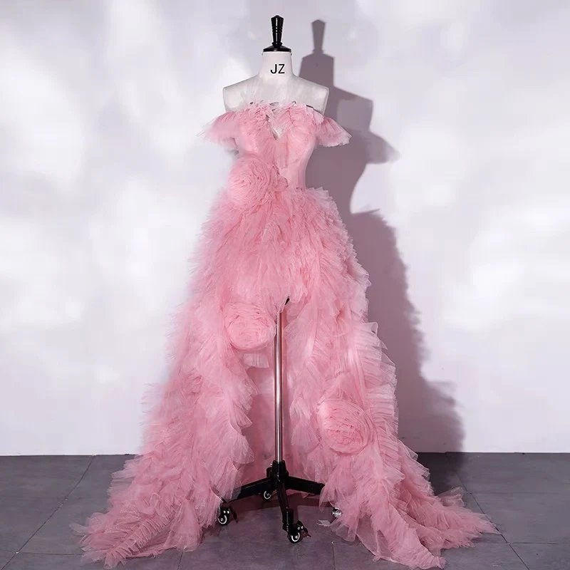 Pink-Dancer-Performance-Stage-Costume-Elegant-Off-Shoulder-Ceremonial ...