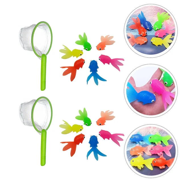 2 Sets Soft Rubber Goldfish Suit Kid Bath Toys TPR Fishing Aquarium ...