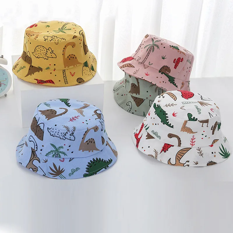 Cartoon Dinosaur Print Baby Bucket Caps For Boy Girl Cute Animal Infant ...