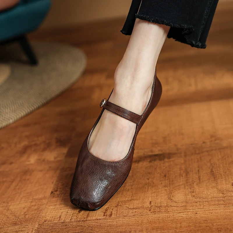 Woman-Mary-Janes-Square-Toe-Simple-Shoes-Horsehide-Woman-Quality-Flats ...