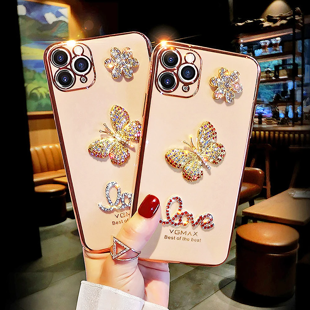 Diamond-Phone-Case-3D-Bling-Rhinestone-Bear-Butterfly-Antler-Soft-Back ...