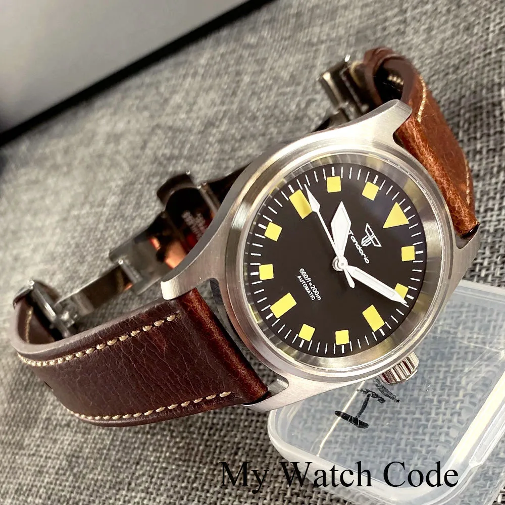 20bar Waterproof Men Lady Pilot Watch 36mm Vintage Yellow Numbers ...