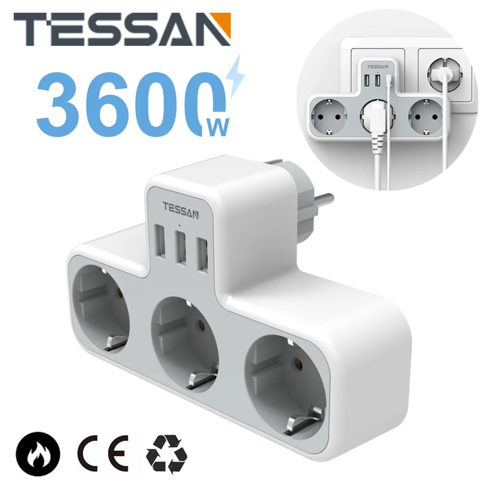 TESSAN-EU-Plug-Power-Strip-with-3-AC-Outlets-3-USB-Ports-EU-Wall-Socket ...