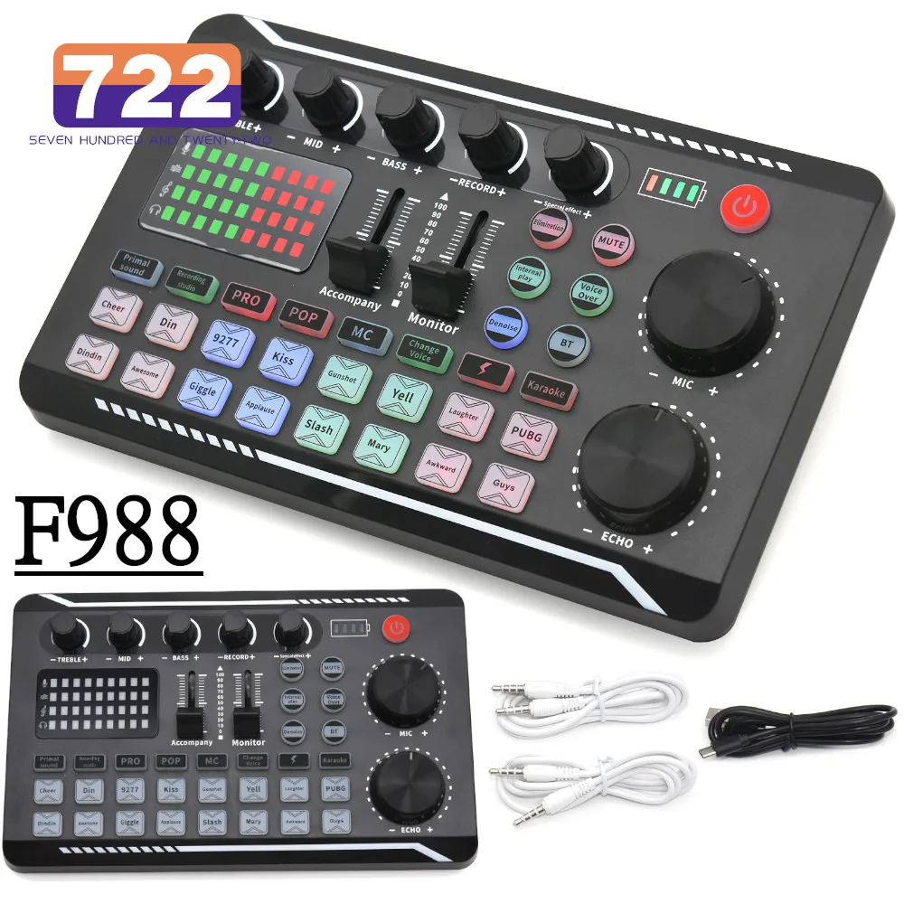 H Podcast Microphone Sound Card F998/V8S Microphone Sound Mixer live ...
