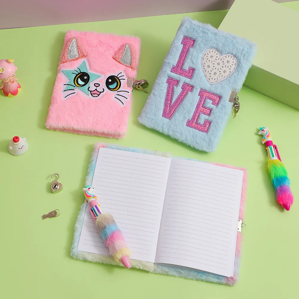 Cute-Plush-Cat-Lock-Notebook-para-meninas-Di-rio-com-cadeado-Caderno ...
