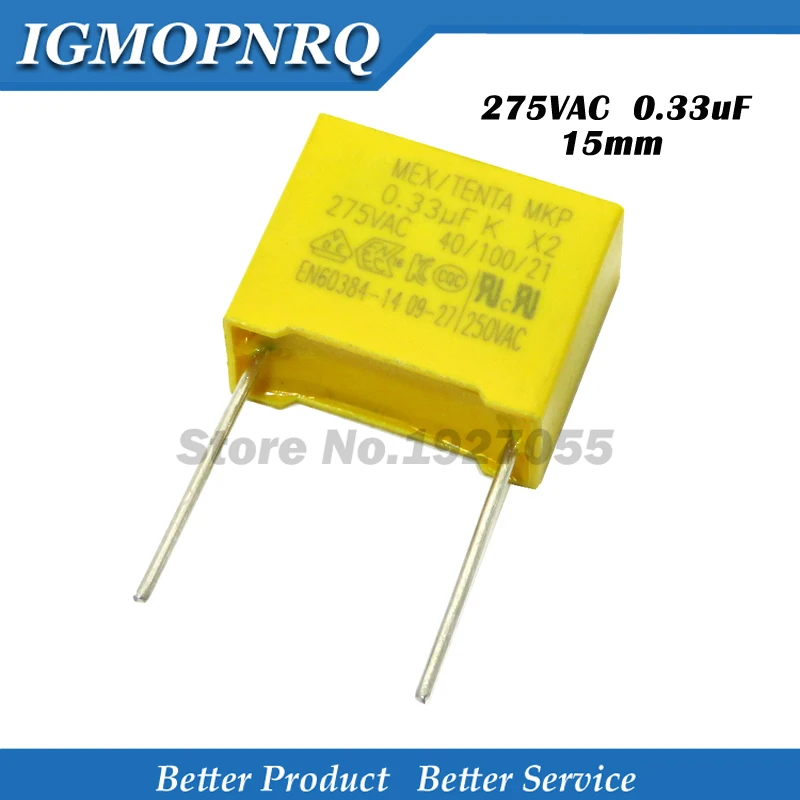 10pcs-330nF-capacitor-X2-capacitor-275VAC-Pitch-15mm-X2-Polypropylene ...