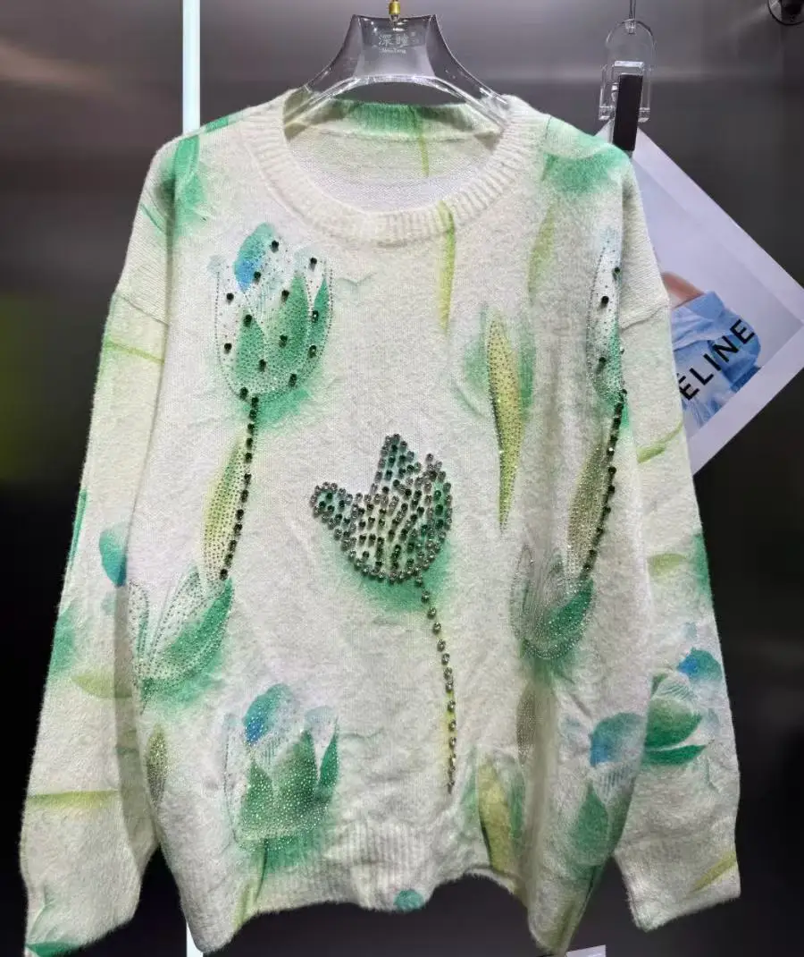 Sparkling Diamonds Stones Stitch Sweater for Women Autumn/Winter ...
