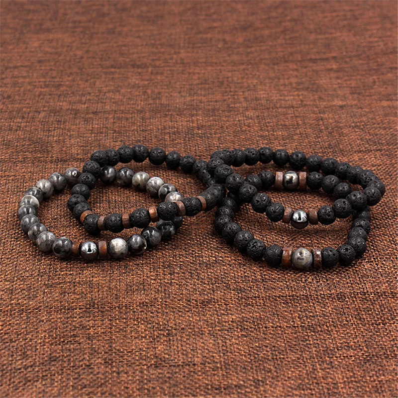 Volcanic-Stone-Bracelet-for-Men-Lava-Wooden-8mm-Beads-Bracelet-Tibetan ...