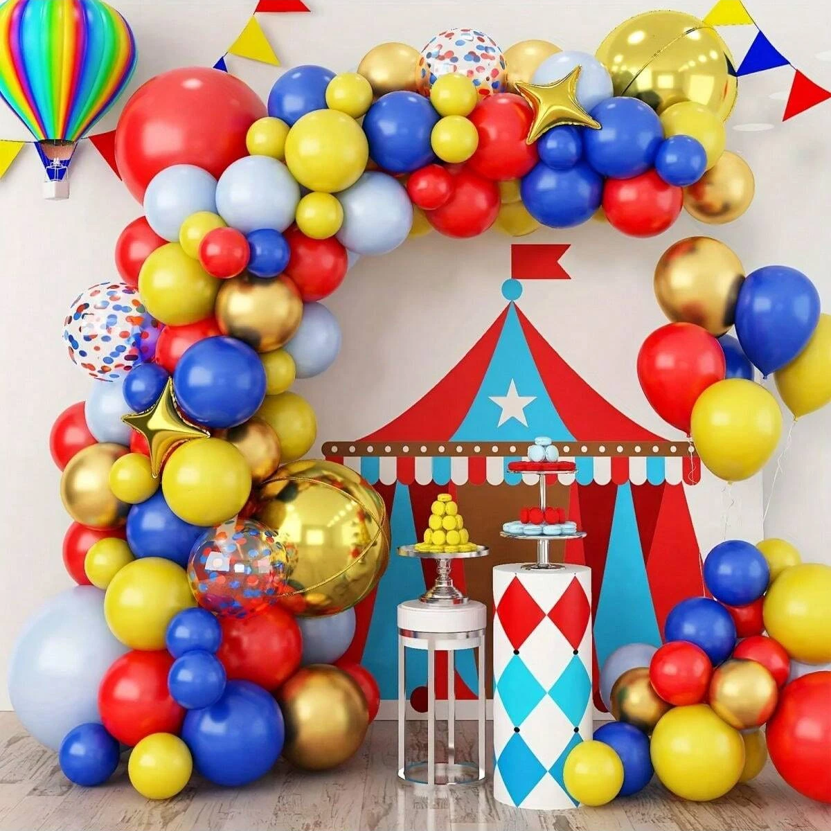 131pcs, Carnival Circus Balloon Garland Arch Kit, Blue Yellow Golden ...