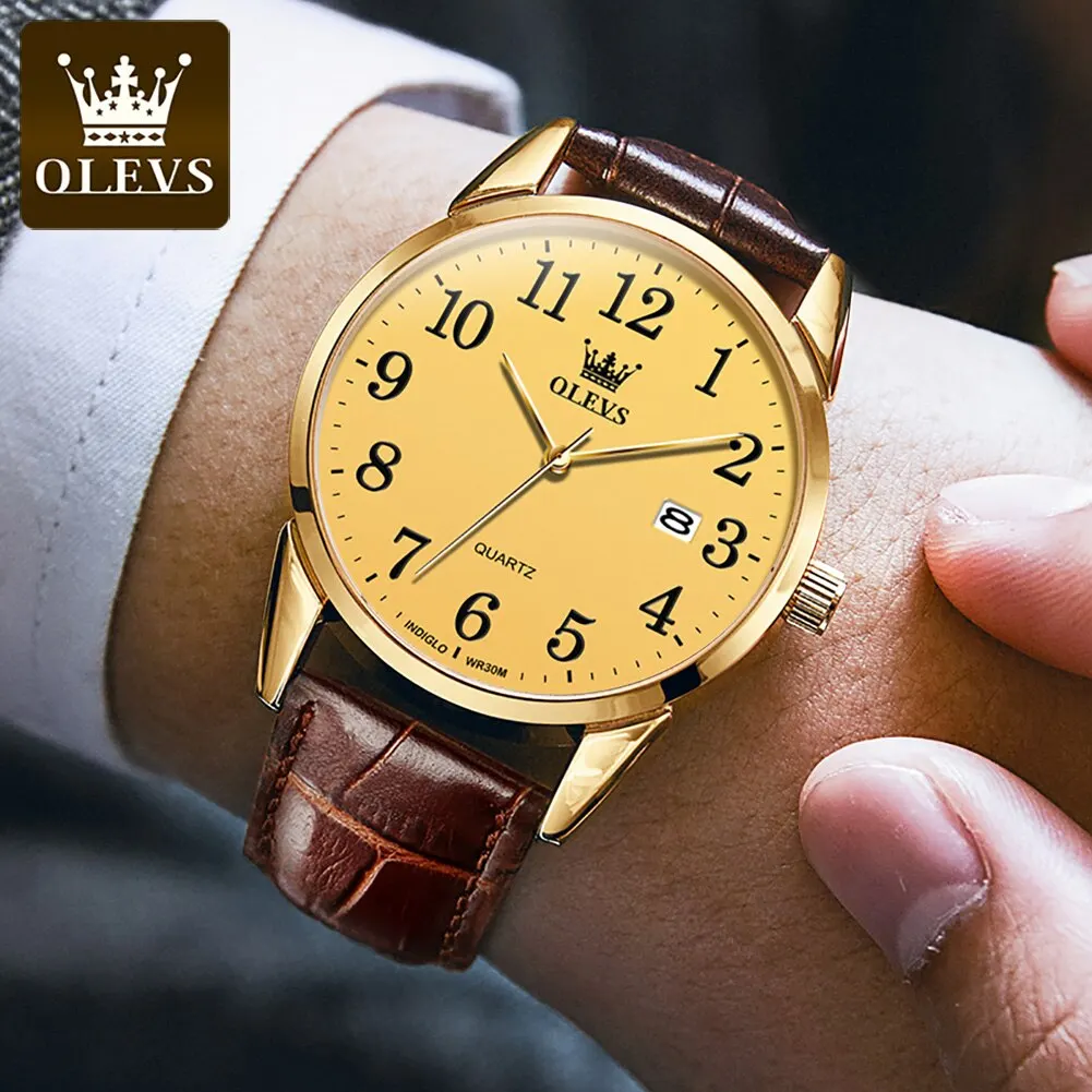 OLEVS-Montre-quartz-classique-pour-homme-bracelet-en-cuir-marron ...