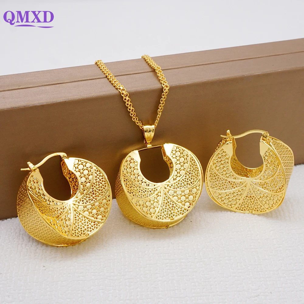 Fashion-Dubai-Gold-Color-Jewelry-Sets-Round-Pendent-Necklace-Earrings ...