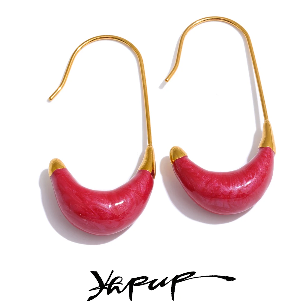Yhpup New Popular Red White Enamel Metal U Shape Geometric Hoop ...