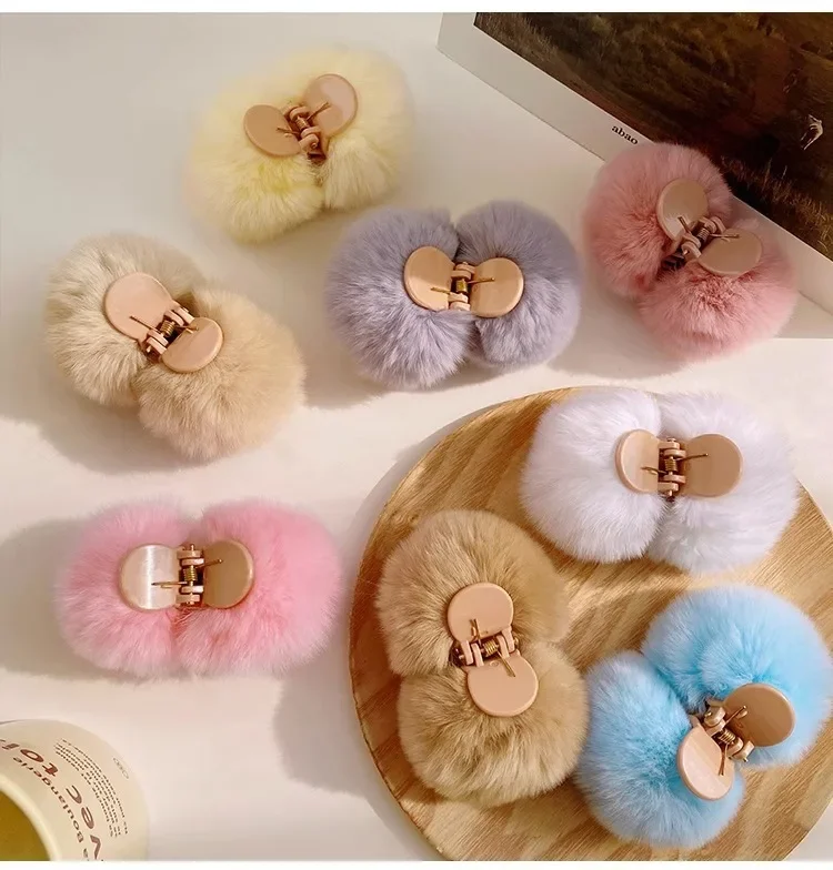 Cute-Little-Faux-Fur-Hair-Clips-Real-Rabbit-Fur-Shark-Clips-Autumn ...