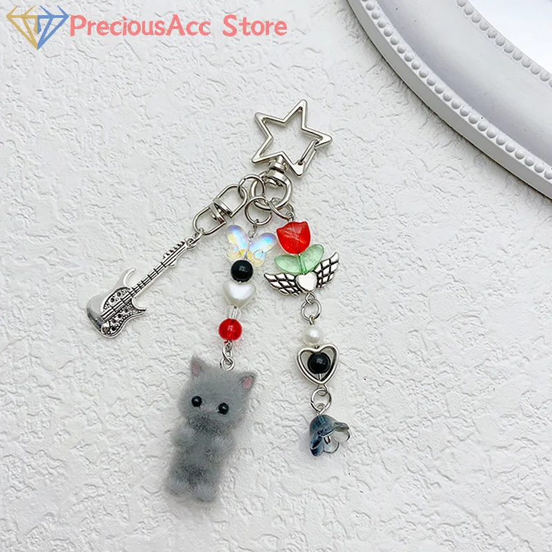 Sweet-Flocking-Cat-Phone-Chain-Y2k-Furry-Kitten-Key-Chain-Earphone-Case ...