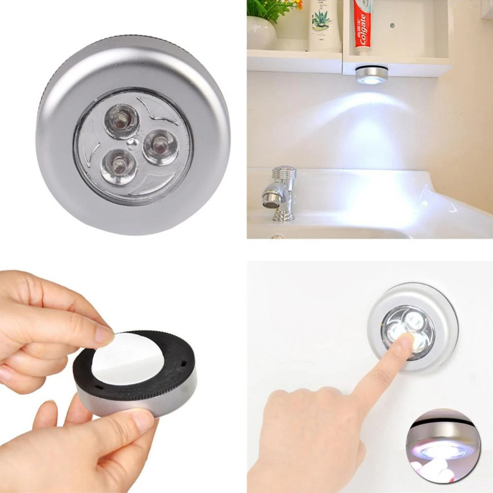 LED Night Light Wall Lamps 3LED Wireless Touch Lamp Car Small Night ...
