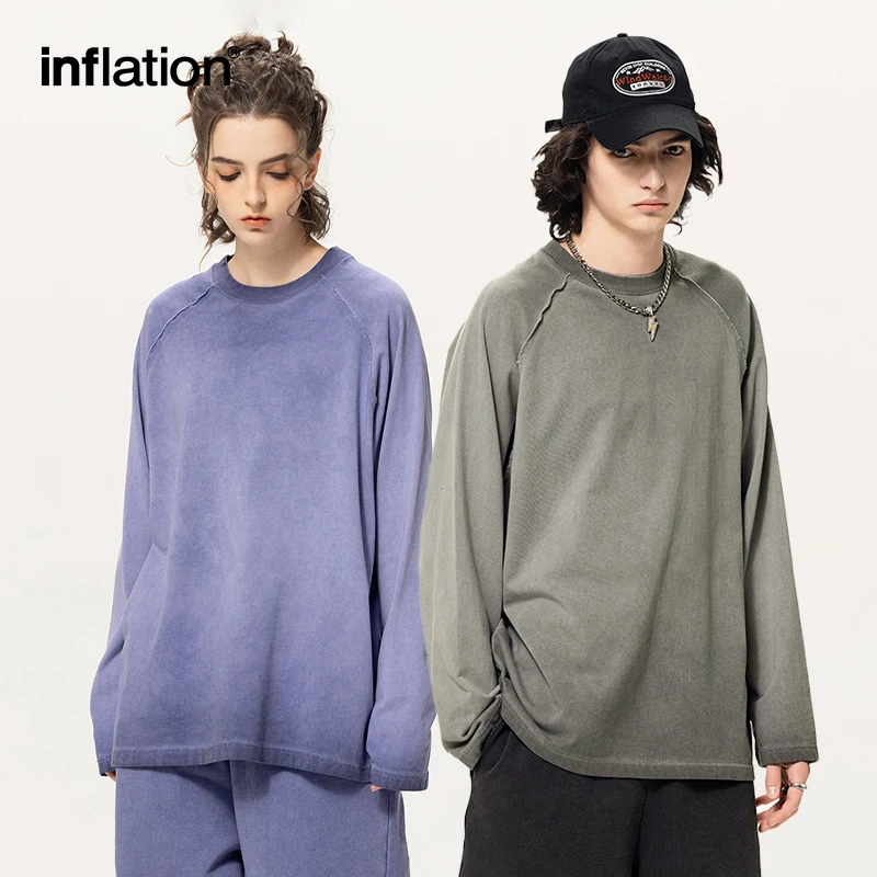 INFLATION-Dirty-Washed-270G-Heavyweight-Long-Sleeved-Men-Solid-Color ...