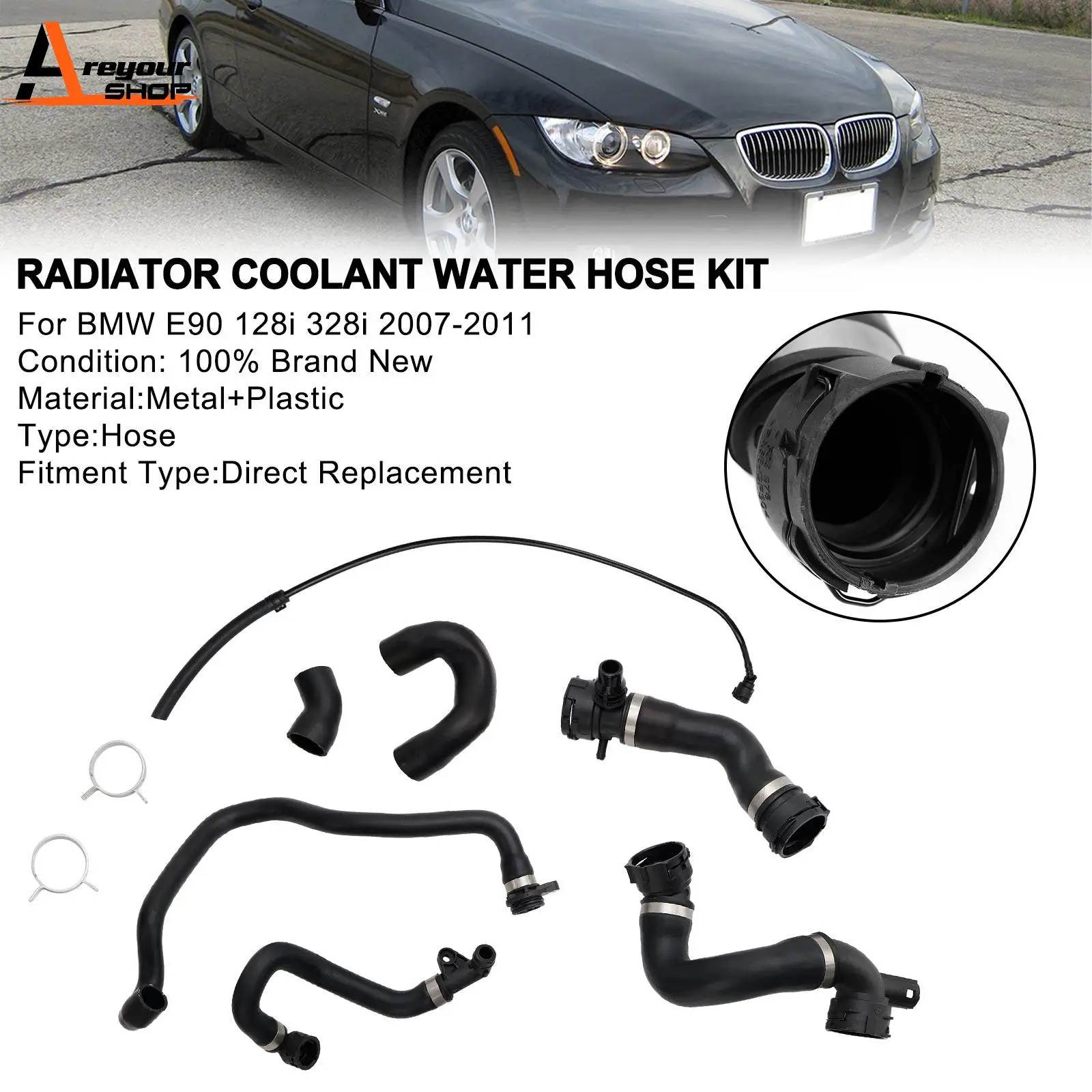 Areyourshop-Radiator-Coolant-Water-Hose-Pipe-Kit-7-Hoses-For-BMW-E90 ...