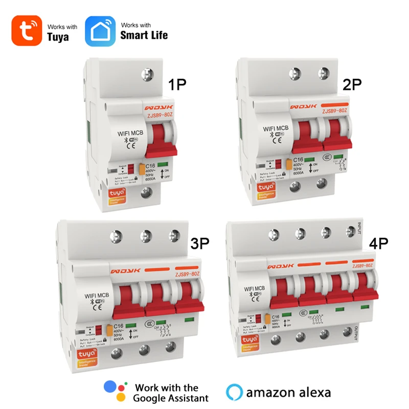 Tuya Smart Life 1 2 3 4 Phase Din Rail WIFI Circuit Breaker Switch,MCB Recloser,Overload Short ...