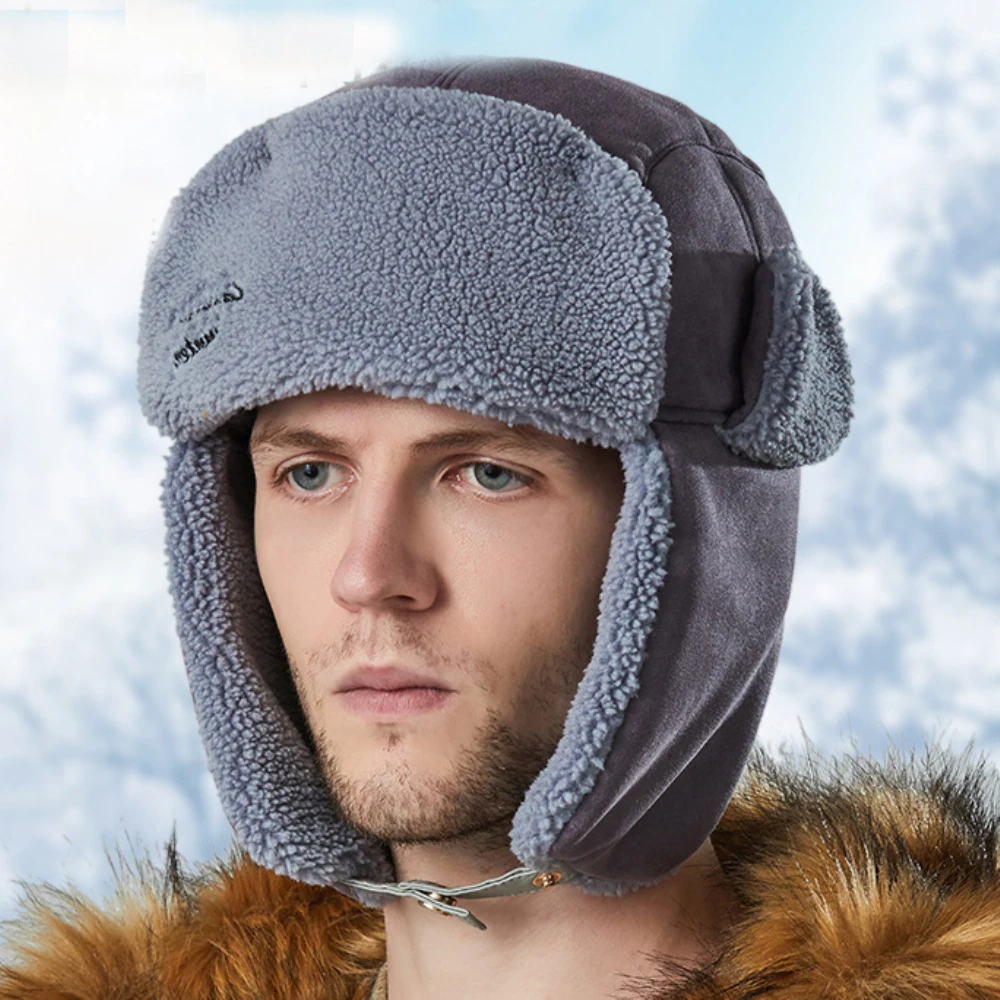 HT4511-Bomber-Hat-Thick-Warm-Berber-Fleece-Russian-Hats-for-Men-Snow ...