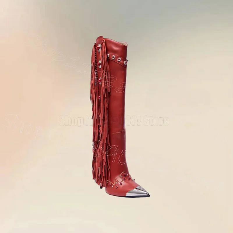 Metal Jewel Button Red Pointed Toe Boots Side Zipper Women Shoes Thin ...