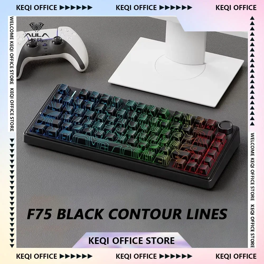 AULA F75 Black Contour Lines Mechanical Keyboards 2.4G Wireless 3Mode ...