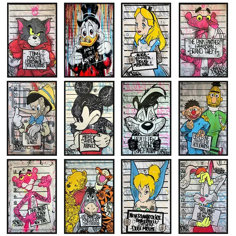 Disney-Cartoon-Poster-Roles-Mickey-Mouse-Donald-Duck-Pinocchio-Canvas ...