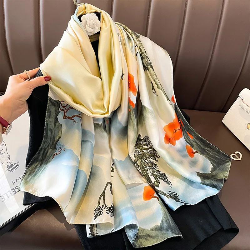 Silk-Scarf-Women-Shawls-Female-Fashion-Flowers-For-Traveling-Sun ...