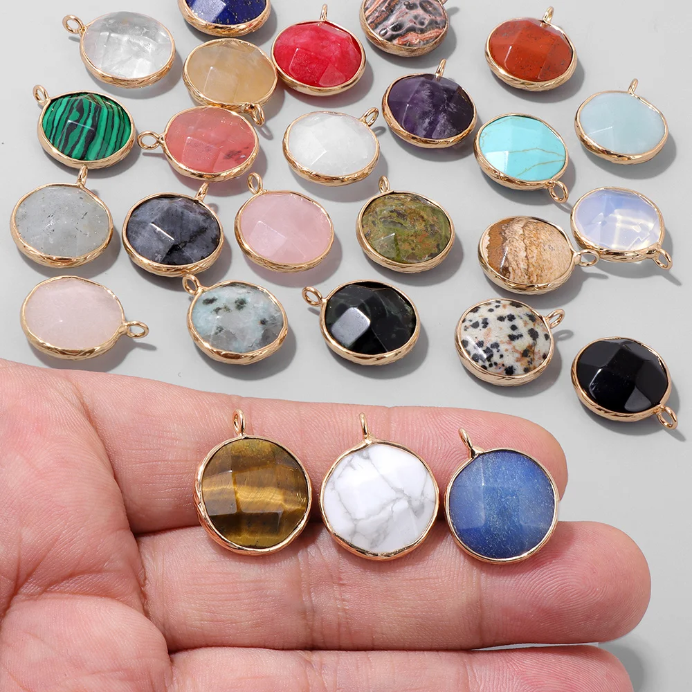 2PCS/lot Exquisite Natural Faceted Round Stone Pendant 17mm Tiger Eye ...