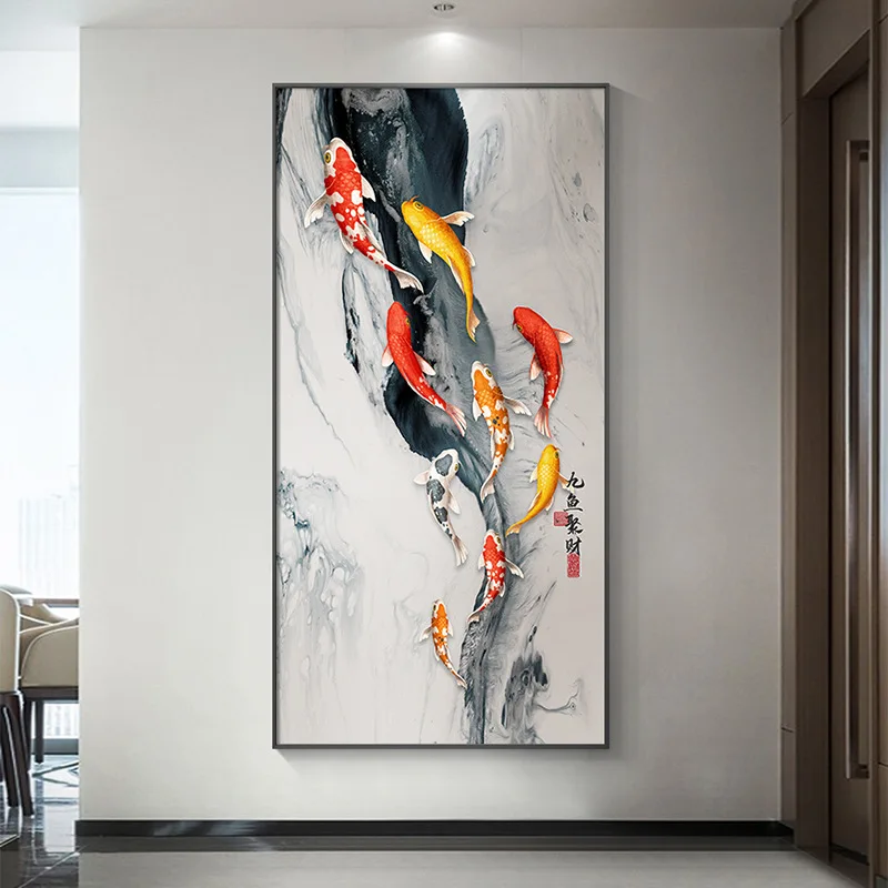 Chinese-Nine-Fish-Ink-Painting-Canvas-Posters-and-Prints-FengShui-Koi ...