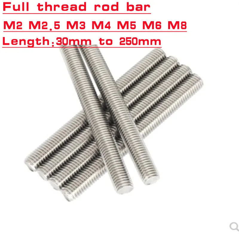 5pcs/lot M3*20/25/30/35/40/45/50 To 250mm Stainless Steel Full Thread ...