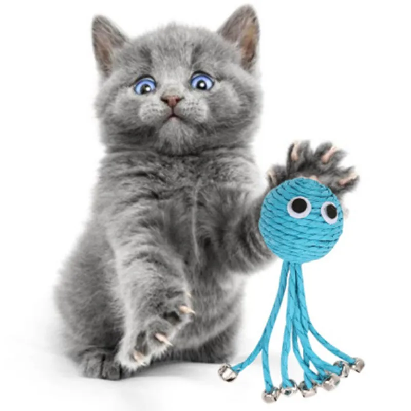 Cute Braided Octopus Shape Cat Toy with Bells Scratch Resistant Pet ...