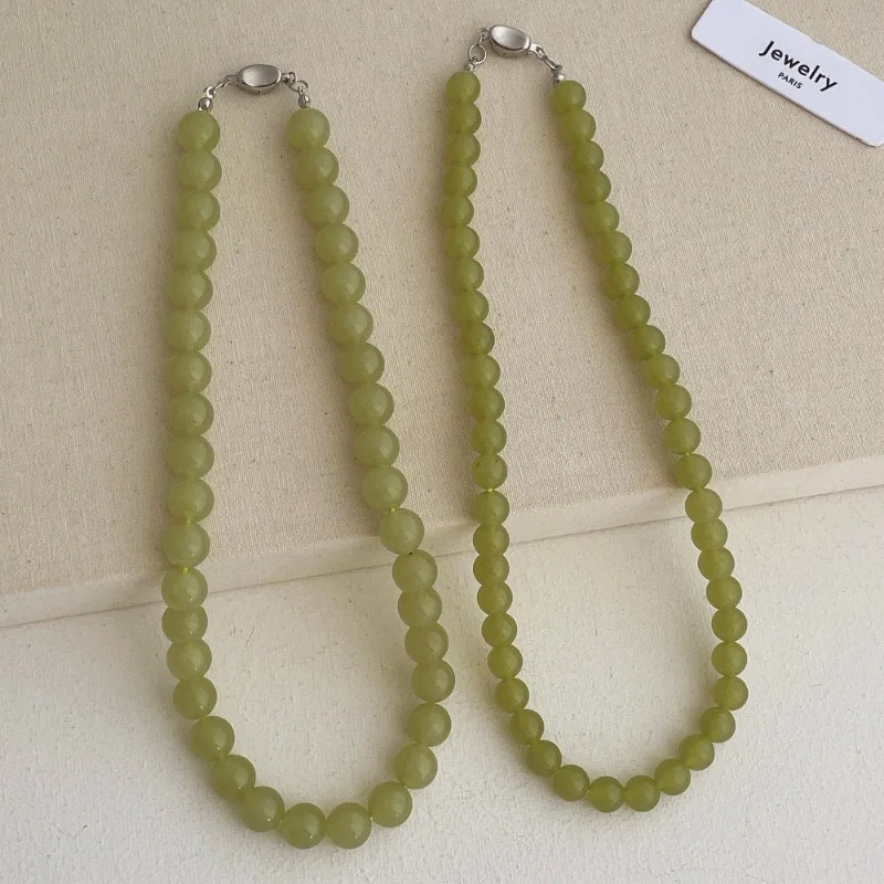 Minar Vintage 8mm 10mm Green Color Natural Stone Beaded Necklace for ...