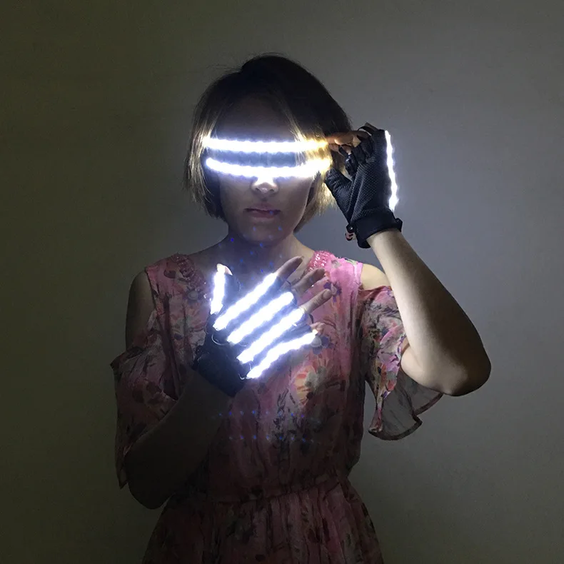 Cool Luminous LED Glasses and Gloves Glowing Costume Neon Light ...