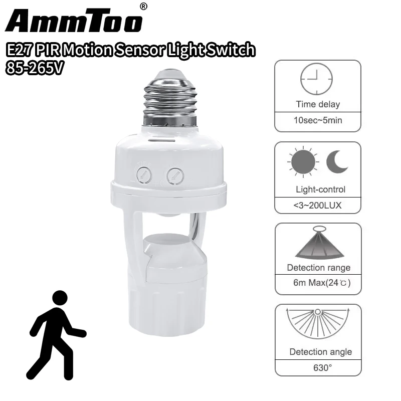 Smart E27 PIR Motion Sensor Light Switch 110V 220V Detector Base Lamp ...