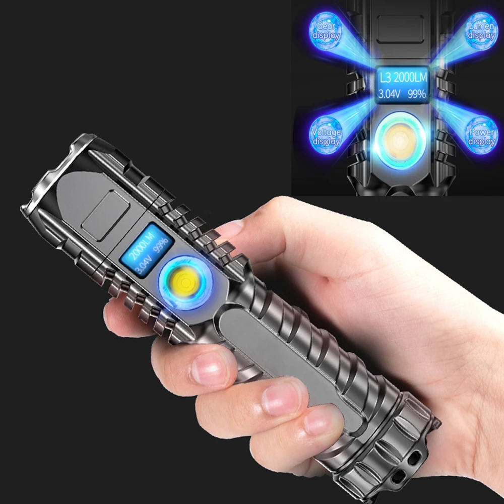 2000LM Flashlight Ultra Powerful Rechargable Tactical LED P90 ...