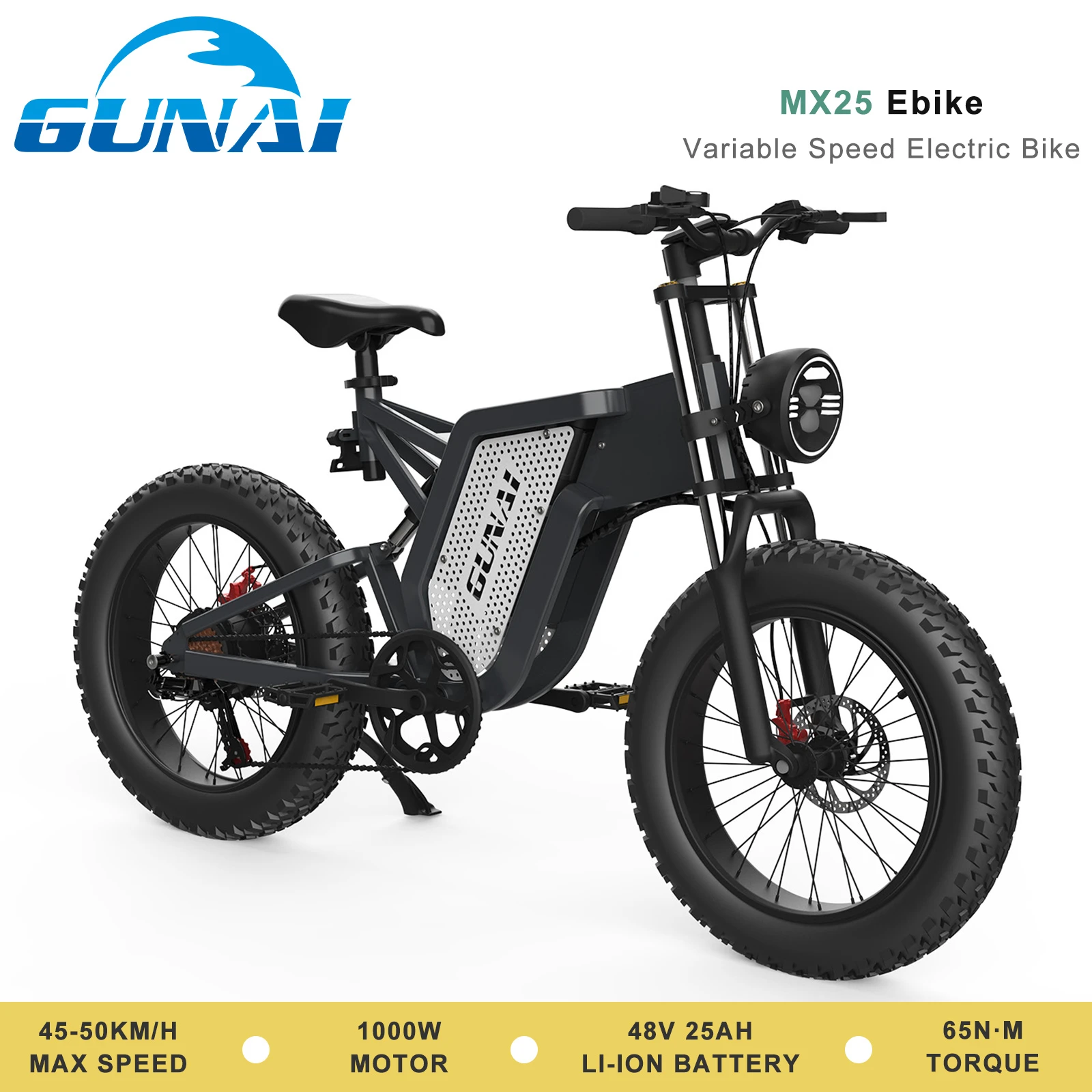 Gunai Electric Bike 2000w Snow Off-road E-bike 48v 25ah Removable ...
