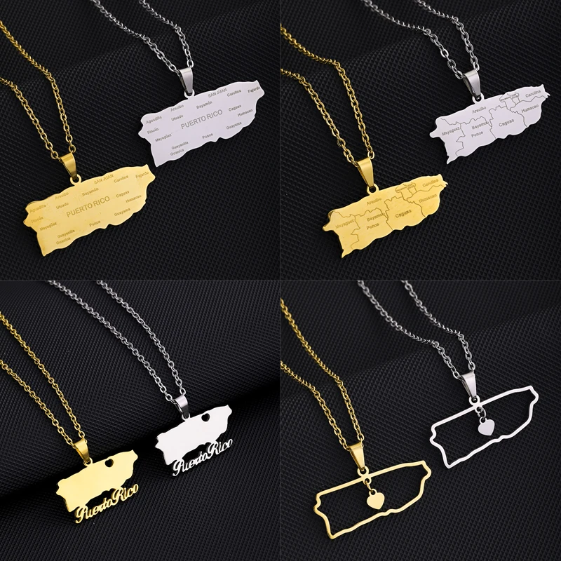 Collares-de-acero-inoxidable-con-colgante-de-Puerto-Rico-mapa-tnico-de ...