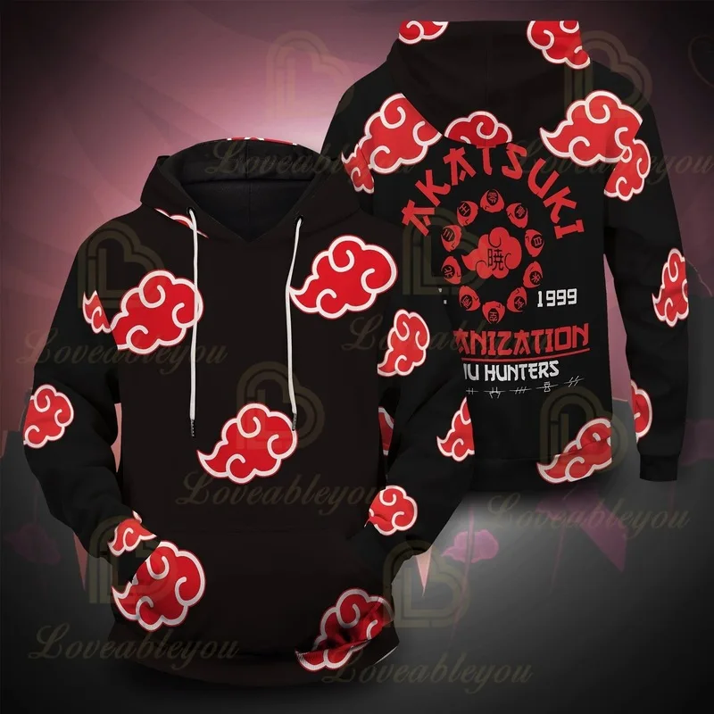 Anime Naruto Hoodies Streetwear Akatsuki Cloud Symbols Pullover Hoodies ...